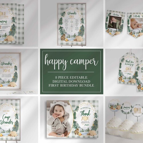 ONE Happy Camper Birthday Bundle Editable Invitation Pack - Etsy