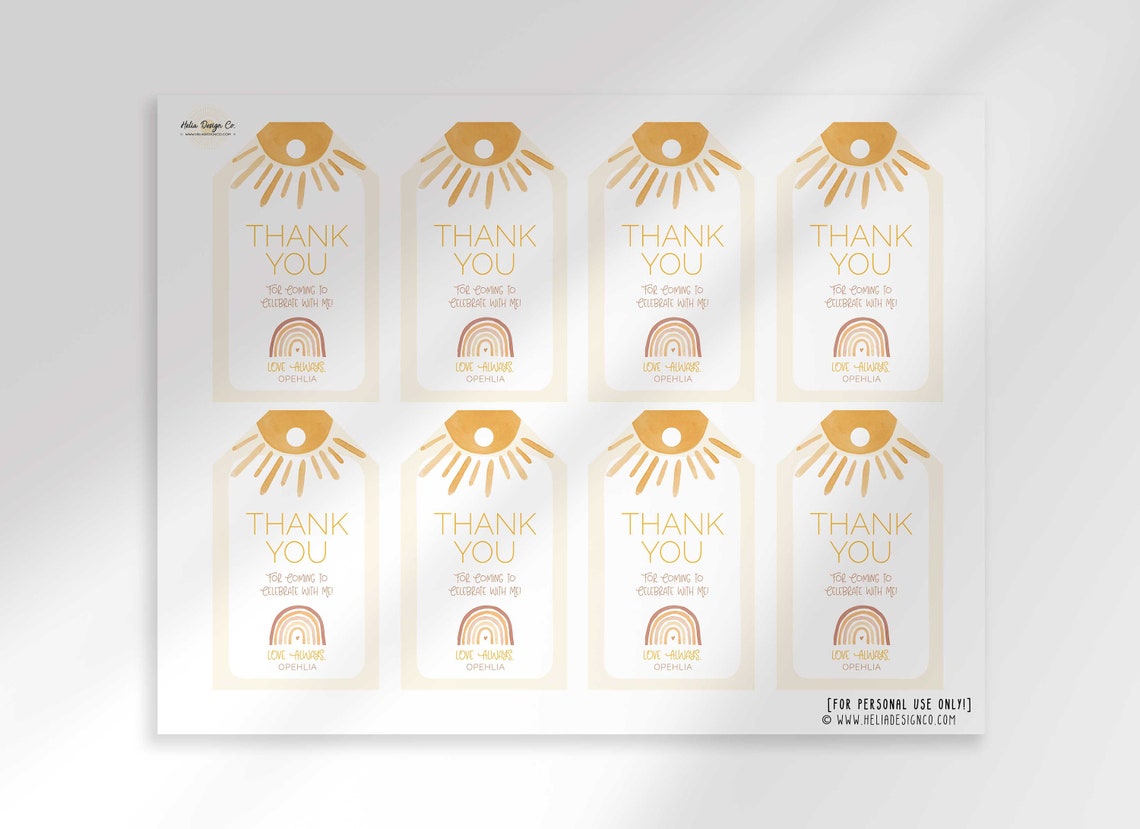 Editable Sun Birthday Thank You Tag to Edit at Corjl.com Sun - Etsy Canada
