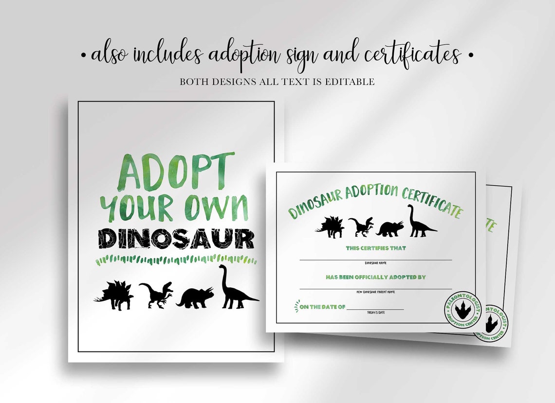 Editable Dinosaur Party Sign Package: Adopt a Dinosaur (digital ...