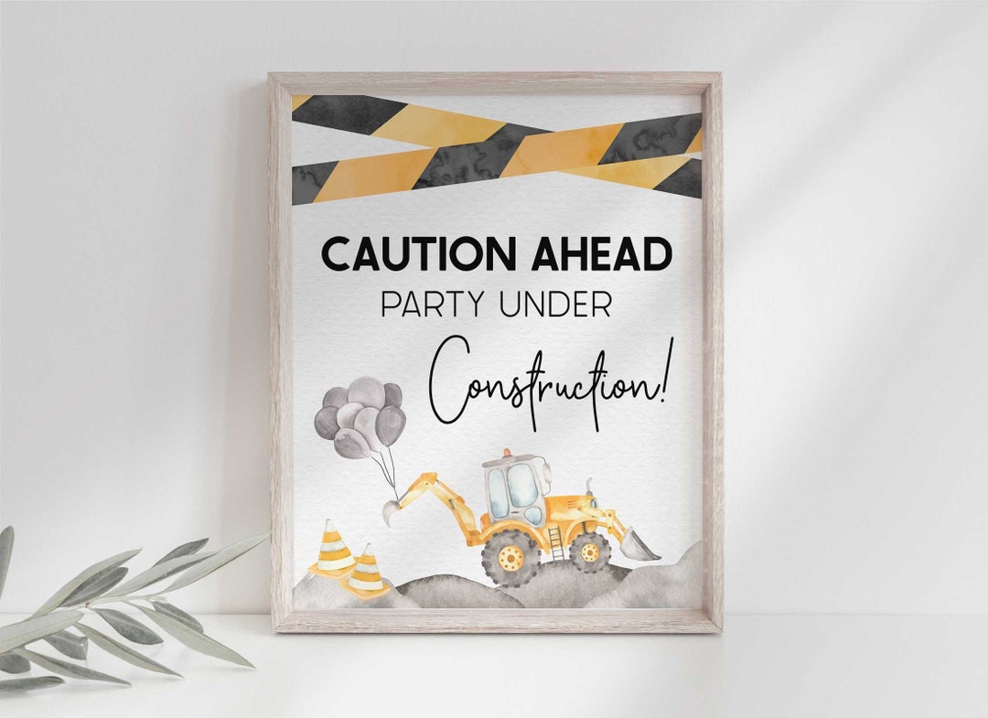Caution Party Under Construction 8x10 Birthday Party Sign for Digital ...