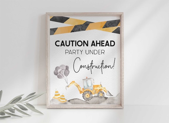 Caution Party Under Construction 8x10 Birthday Party Sign for Digital ...