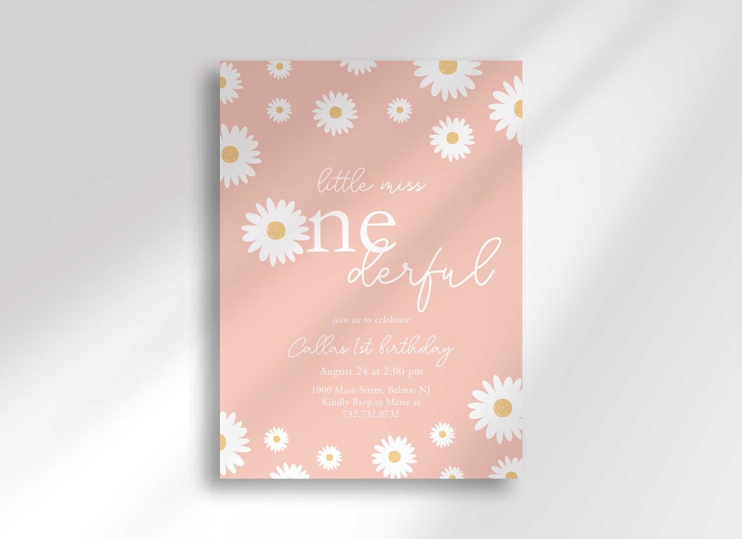 Editable Pink Daisy 1st Birthday Invitation for Instant Digital ...