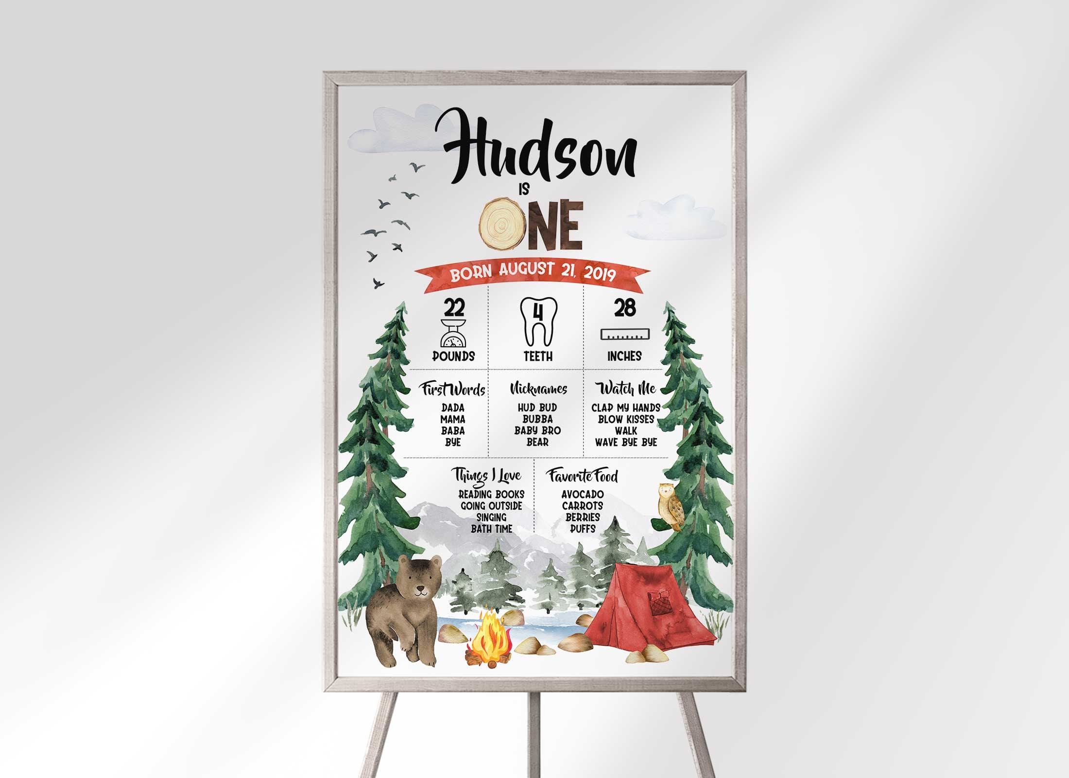 Editable Camping Birthday Board Milestone Chart - Etsy