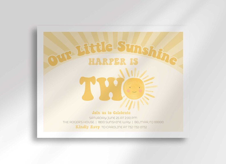 Editable Our Little Sunshine Birthday Invitation Template With | Etsy