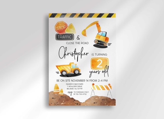 Editable Construction Birthday Invitation | Truck Invitation | Digital ...