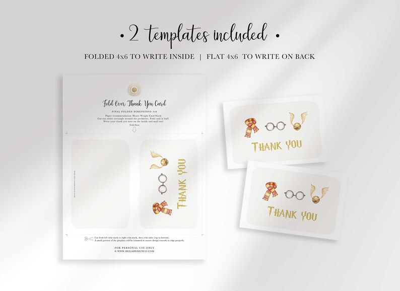 Thank You Card for Wizard Birthday or Baby Shower Instant - Etsy