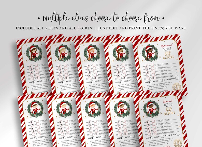 Customizable Elf Report Card for Christmas: Digital Download for Boy ...