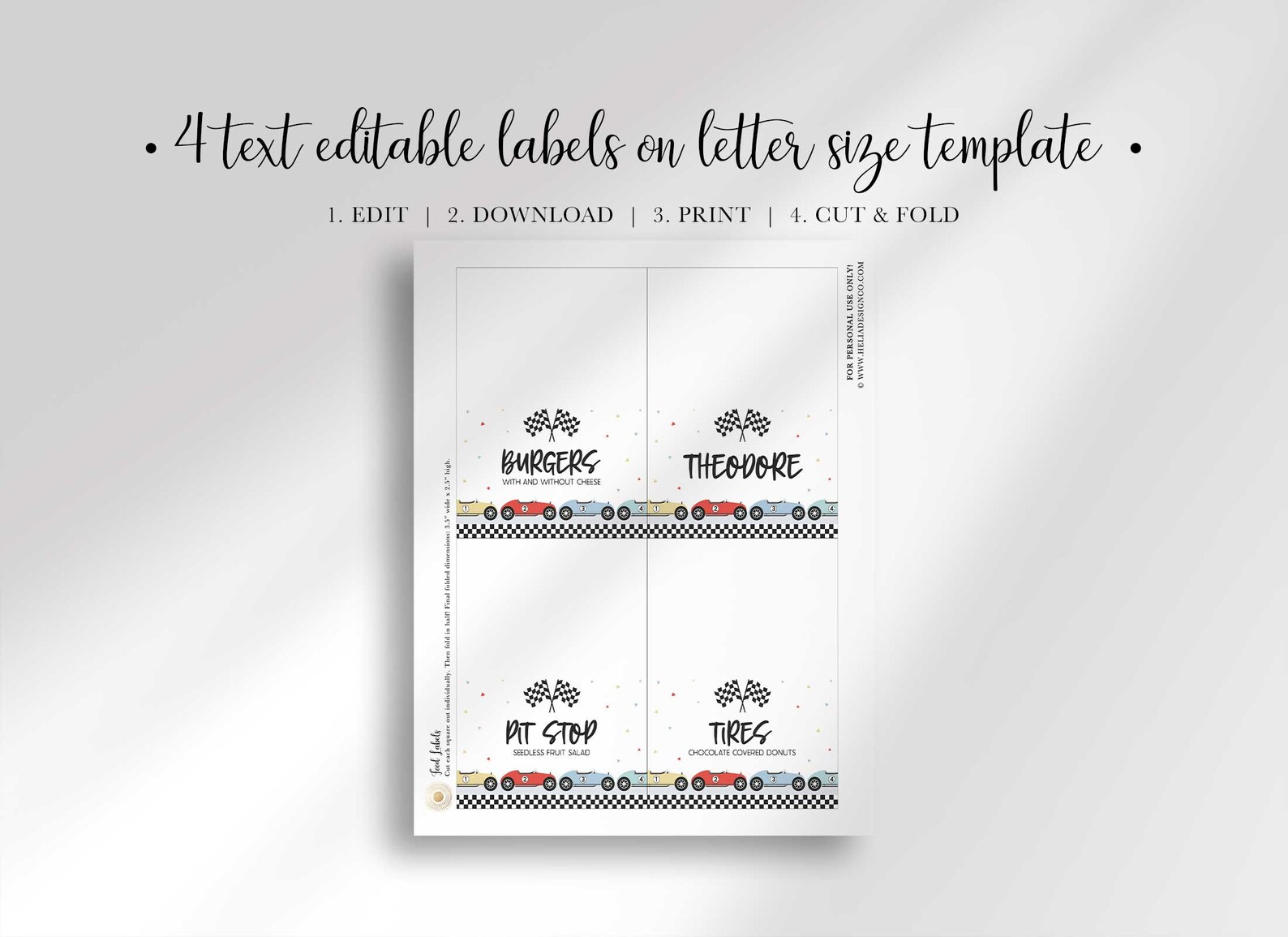 Race Car Birthday Table Labels, Editable Party Decor (digital Download ...