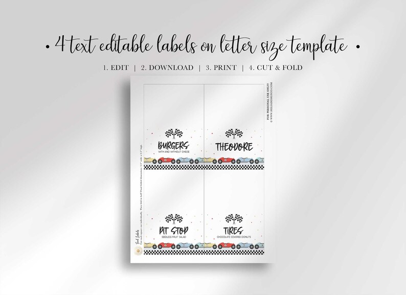 Editable Race Car Birthday Food Table Labels Instant - Etsy