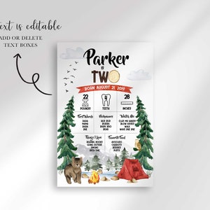 Editable Camping Birthday Board Milestone Chart - Etsy