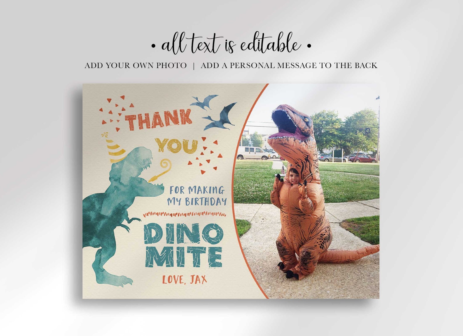 Editable Dinosaur Thank You Card Instant Digital Download | Etsy