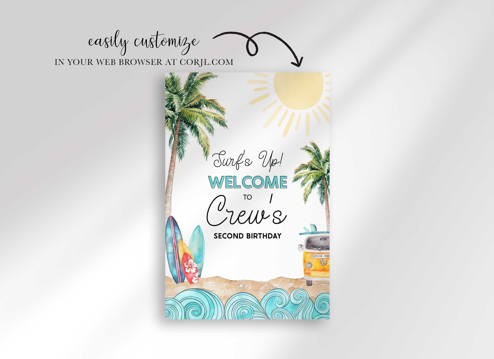 Editable Surf Birthday Welcome Sign Instant Download - Etsy