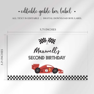 Editable ANY COLOR Race Car Birthday Gable Box Labels Edit Yourself ...