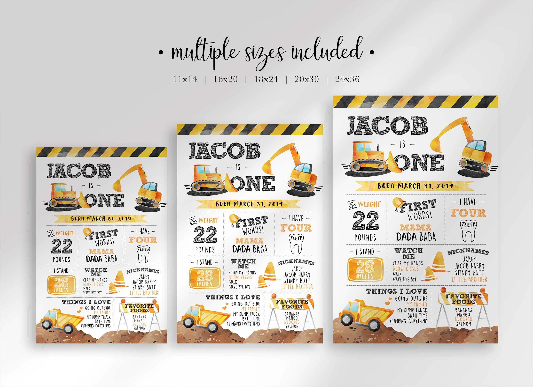 Editable Construction Birthday Board Truck Birthday Board - Etsy