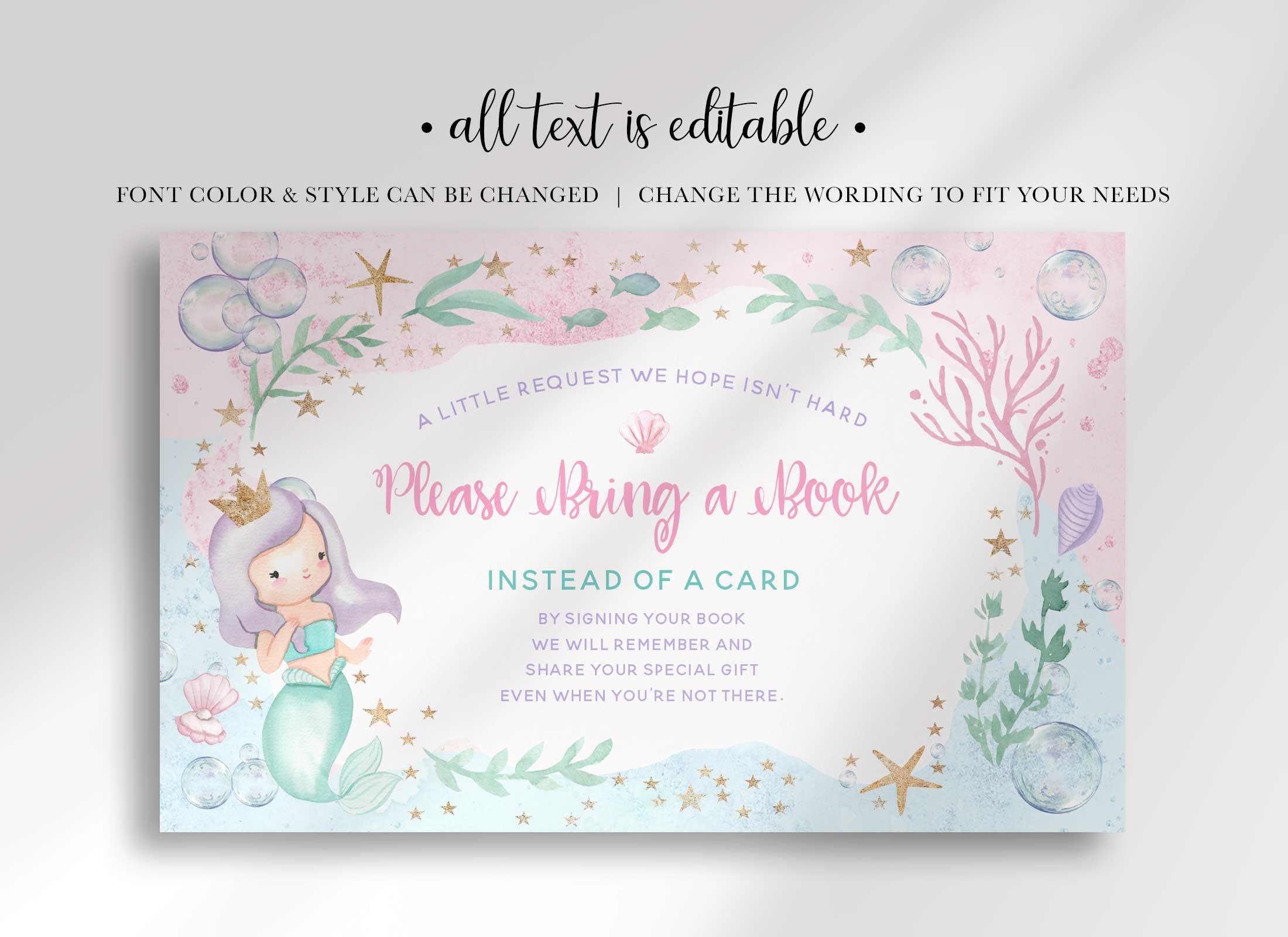 Editable Mermaid Books for Baby Template to Edit Yourself at | Etsy