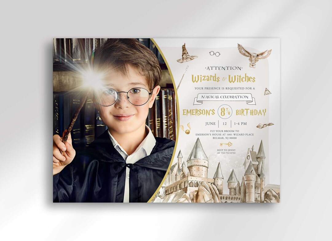 Editable Wizard Birthday Photo Invitation Template Instant - Etsy UK