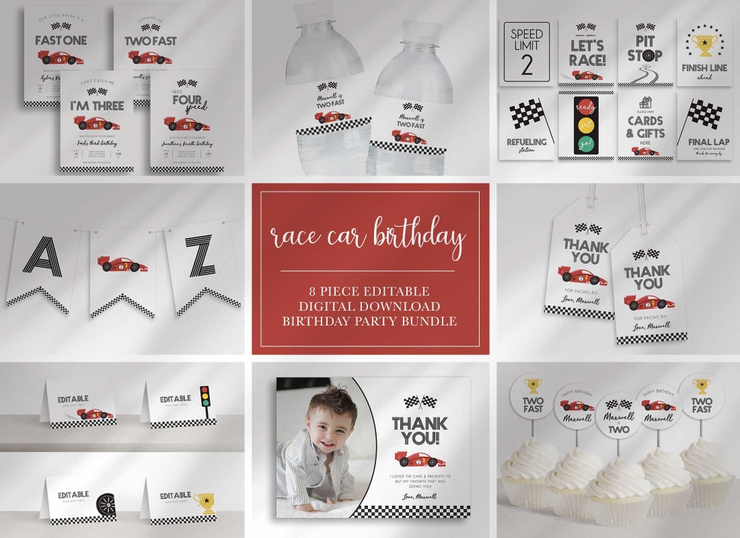 Editable ANY COLOR Race Car Birthday Invitation Template to Edit at ...