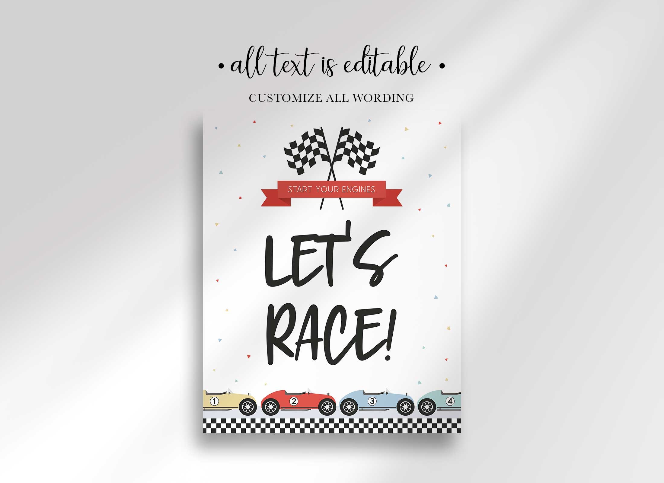 Editable Race Car Birthday Sign Package for Instant Download - Etsy