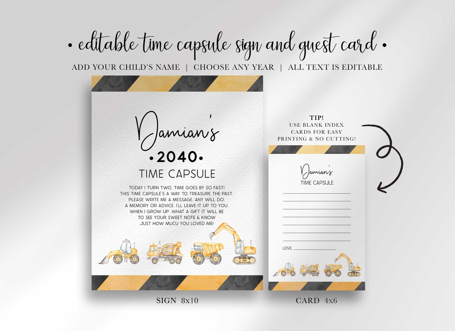 Editable Construction Birthday Time Capsule Sign for Digital Download ...