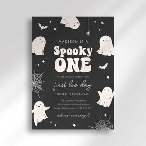 Spooky One First Boo Day Invitation, Halloween 1st Birthday, Retro ...
