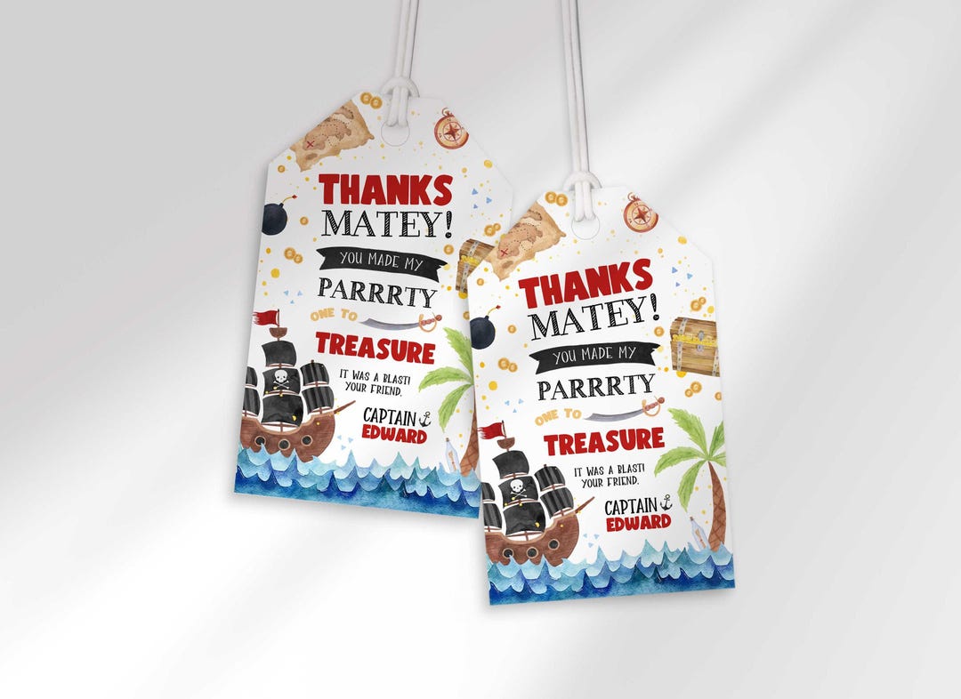 Pirate Birthday Thank You Tags: Ahoy Matey Favor Labels - Instant ...