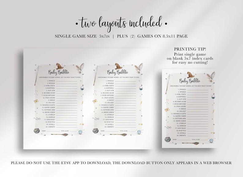 Wizard Baby Shower Game: Baby Babble Word Scramble (digital Download ...