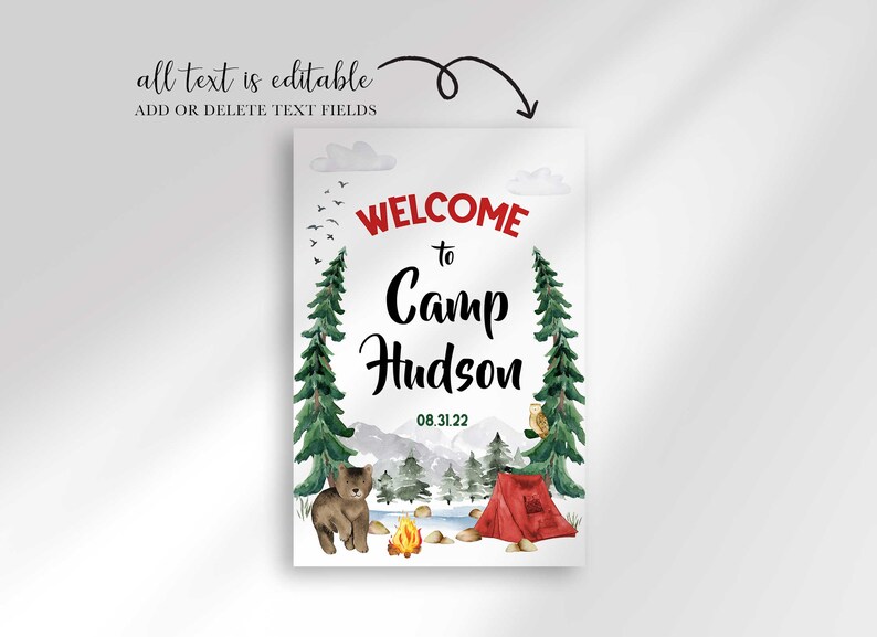 Editable Birthday Camper Welcome Sign Digital Download Camping Theme ...