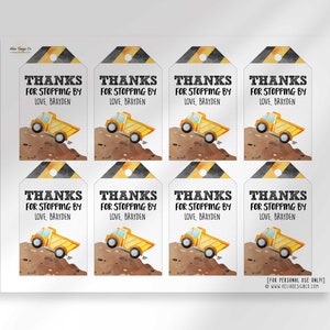 Editable Construction Birthday Thank You Gift Tags Dump Everything ...