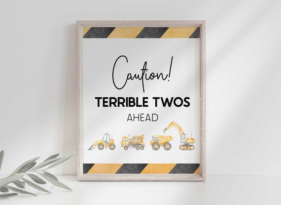 Terrible Twos Ahead 8x10 Construction Birthday Party Sign for Digital ...