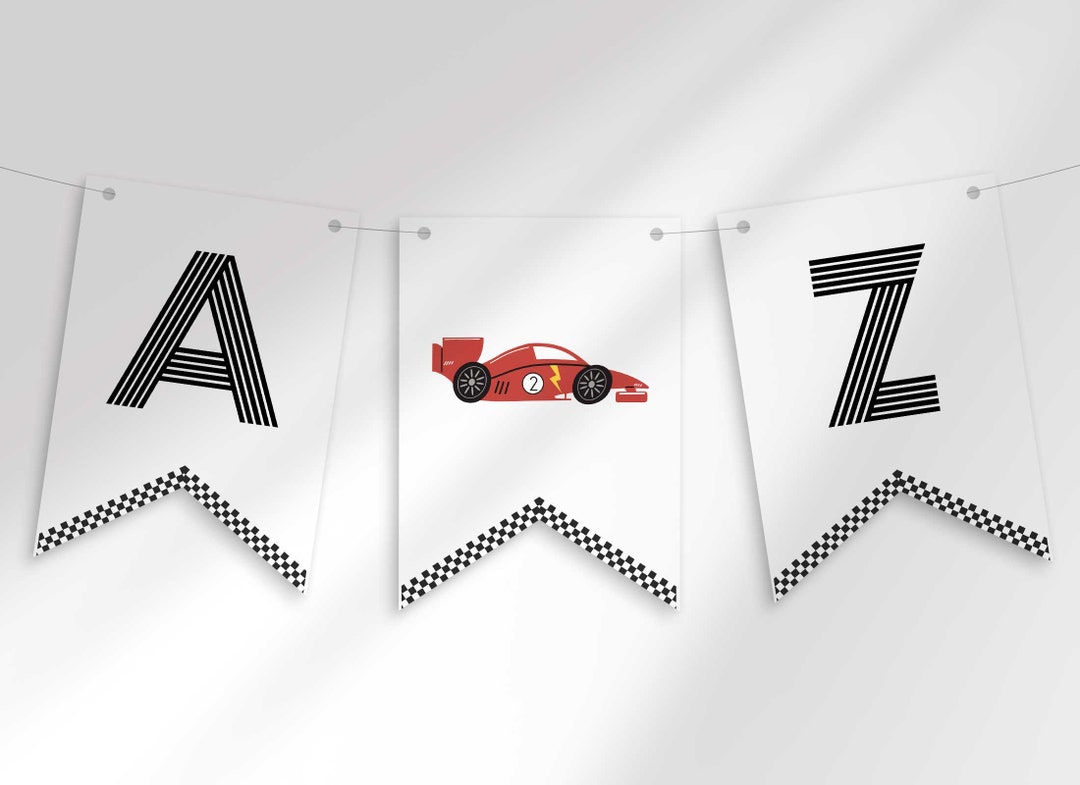 Race Car Happy Birthday Banner, Racing Theme Spell Anything Letter ...