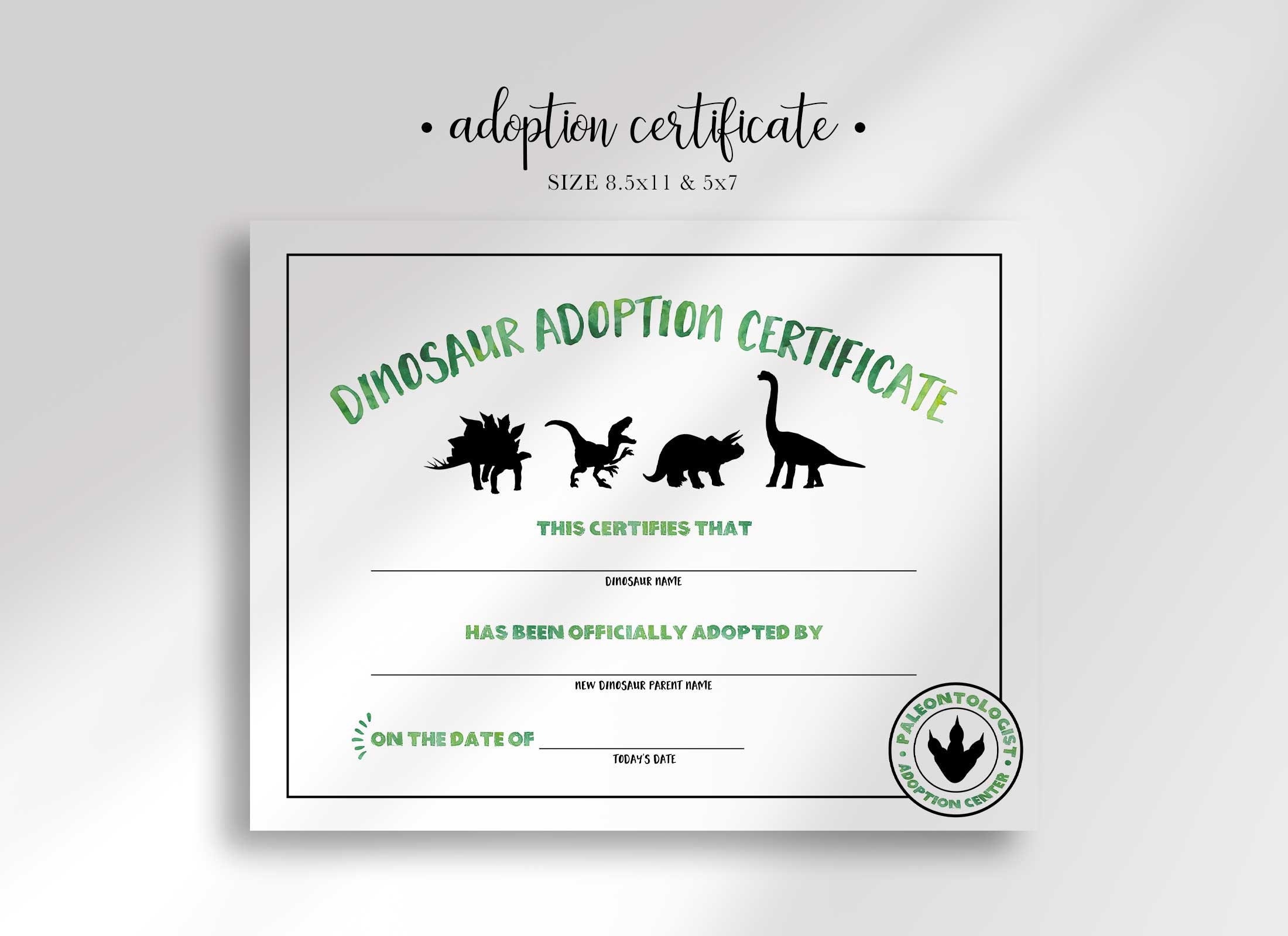 Dinosaur Birthday Adoption Certificate Digital Download - Etsy Canada