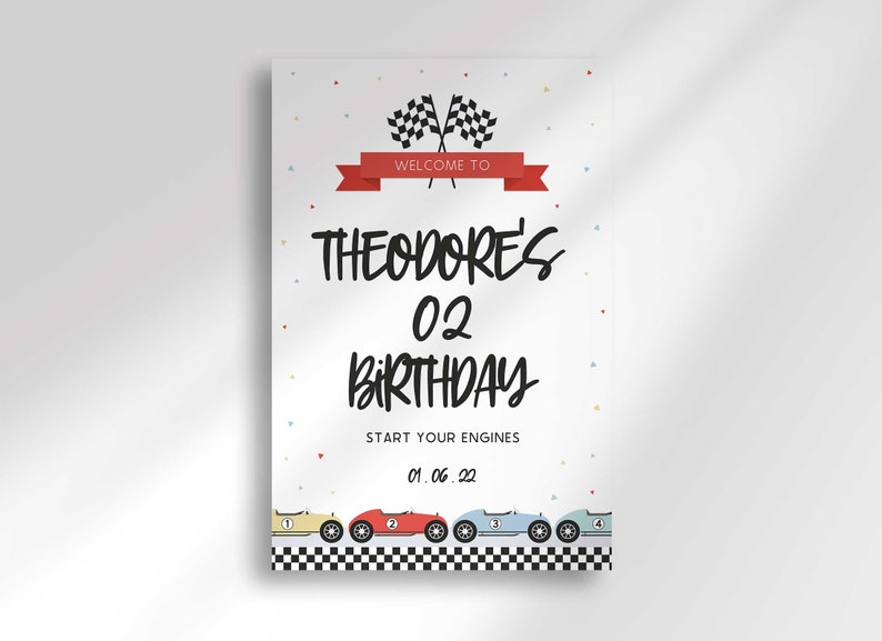 Editable Race Car Birthday Welcome Sign Template (digital Download) - Etsy