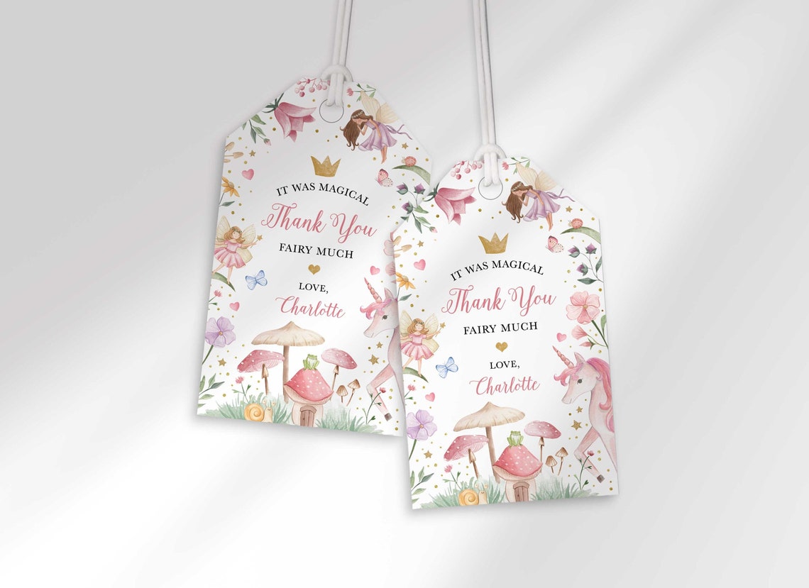 Editable Enchanted Forest Fairy Birthday Thank You Tag to Edit - Etsy