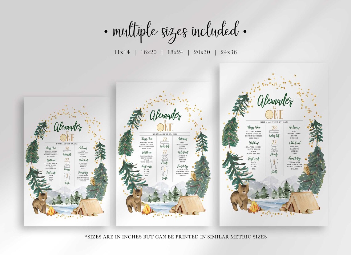 Editable Camping Birthday Board Milestone Chart - Etsy