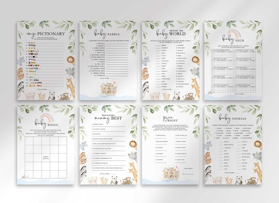 Editable Noah's Ark Baby Shower Game Bundle to Edit Yourself at Corjl ...