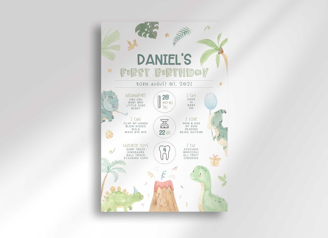 Editable Dinosaur Birthday Board Template Instant Download for - Etsy