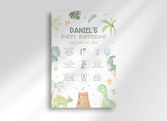 Editable Dinosaur Birthday Board Template Instant Download for First ...