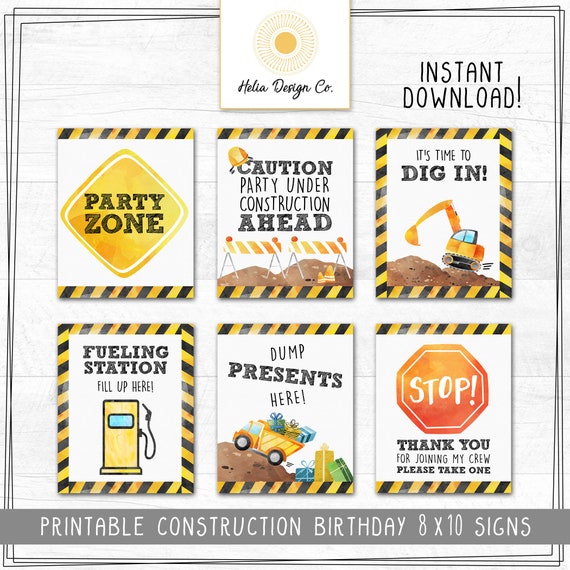 Construction Birthday Party Signs 8x10 Caution Dump | Etsy