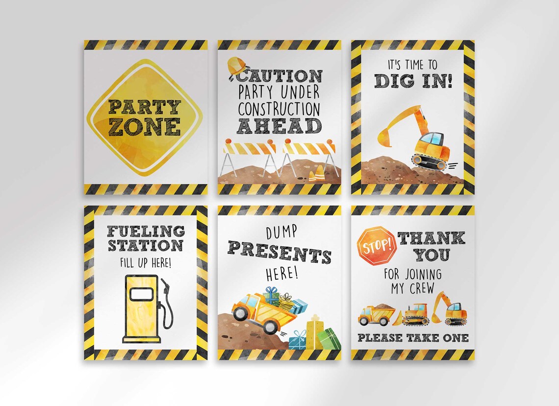 Editable Construction Birthday Party Signs 8x10 Caution - Etsy