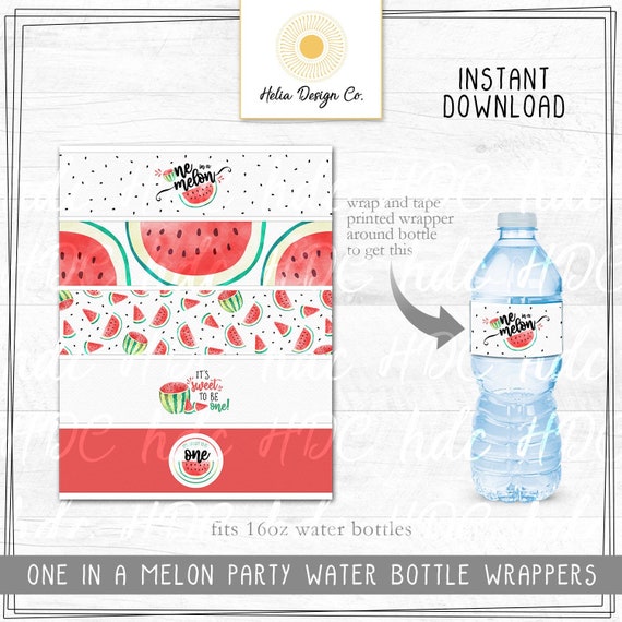 One in a Melon Watermelon Girl Birthday | Water Bottle Wrappers | Avery ...