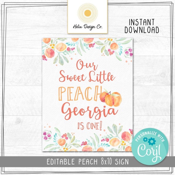 Edit Yourself Peach Birthday Party Sign | Sweet as a Peach | Welcome ...