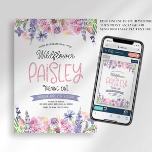 Editable Wildflower Birthday Invitation Template Instant Download for ...