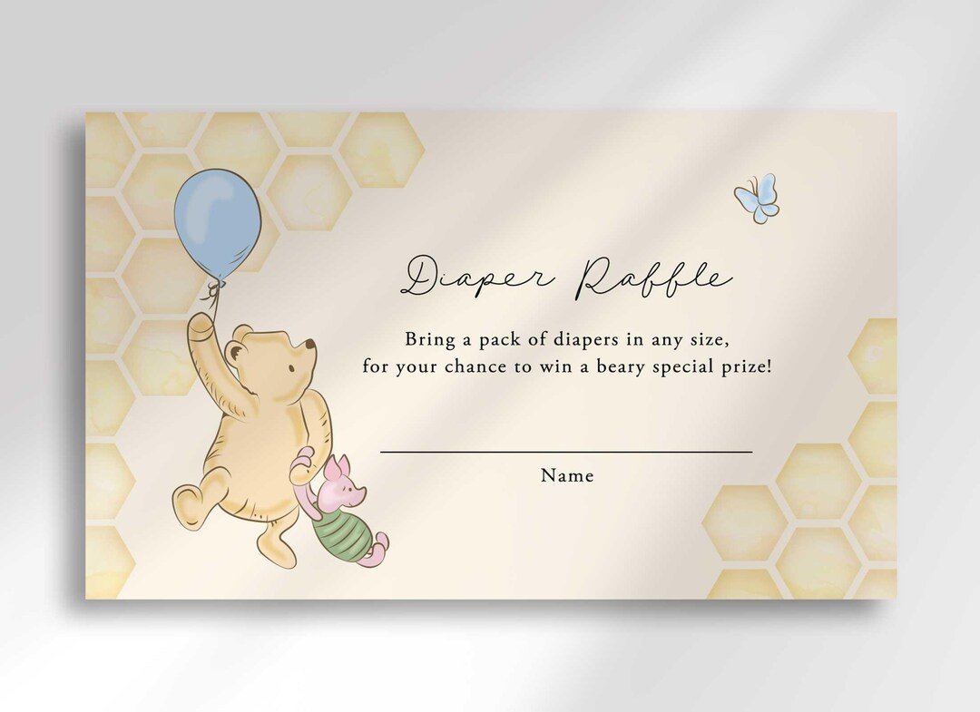 Editable Classic Winnie the Pooh Baby Shower Diaper Raffle Template ...
