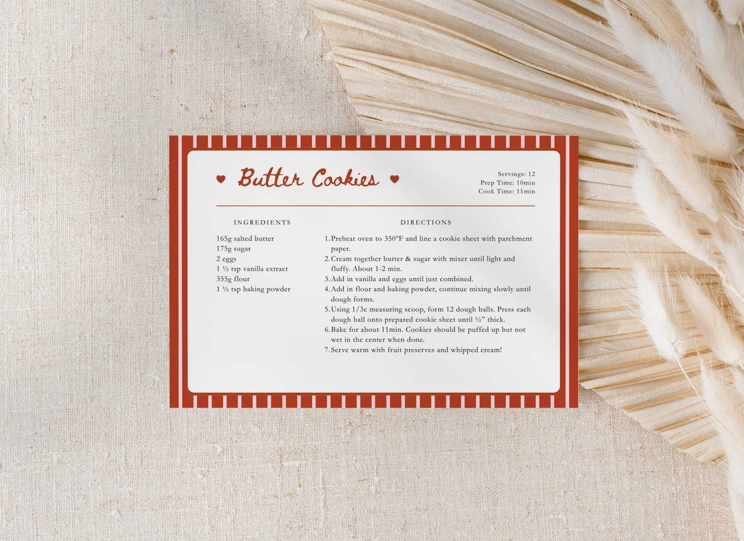 Preppy Red Stripe Recipe Card Canva Template - Retro Kitchen Cookbook ...