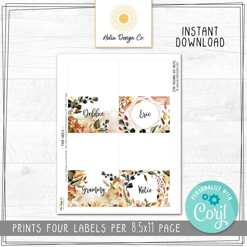 Editable Fall Table Labels Instant Digital Download Edit | Etsy