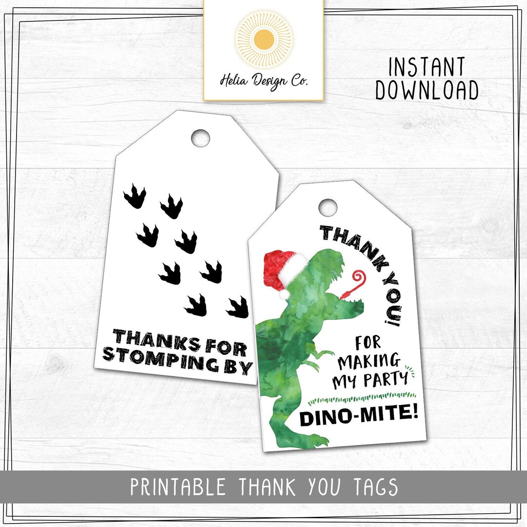 Christmas Dinosaur Party Gift Tags | Thank You Tags | T-rex Christmas ...