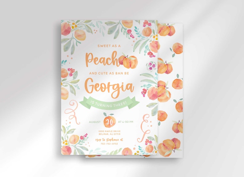 Peach Birthday Invitation Template: Watercolor Party (digital Download ...