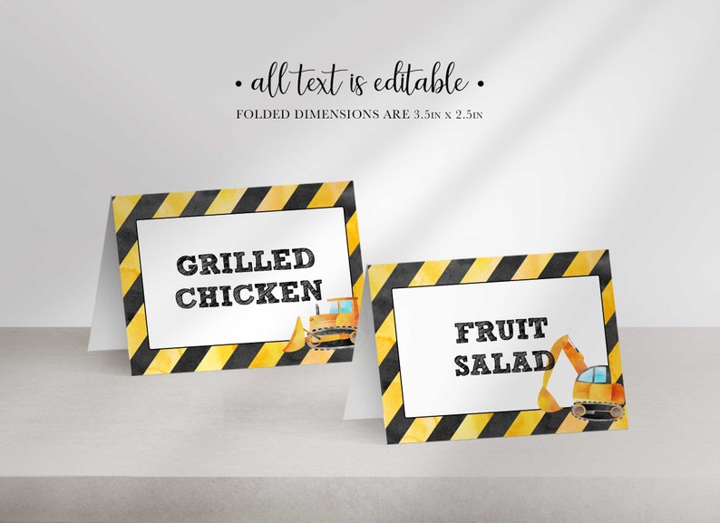 Editable Construction Birthday Table Labels Instant Download - Etsy