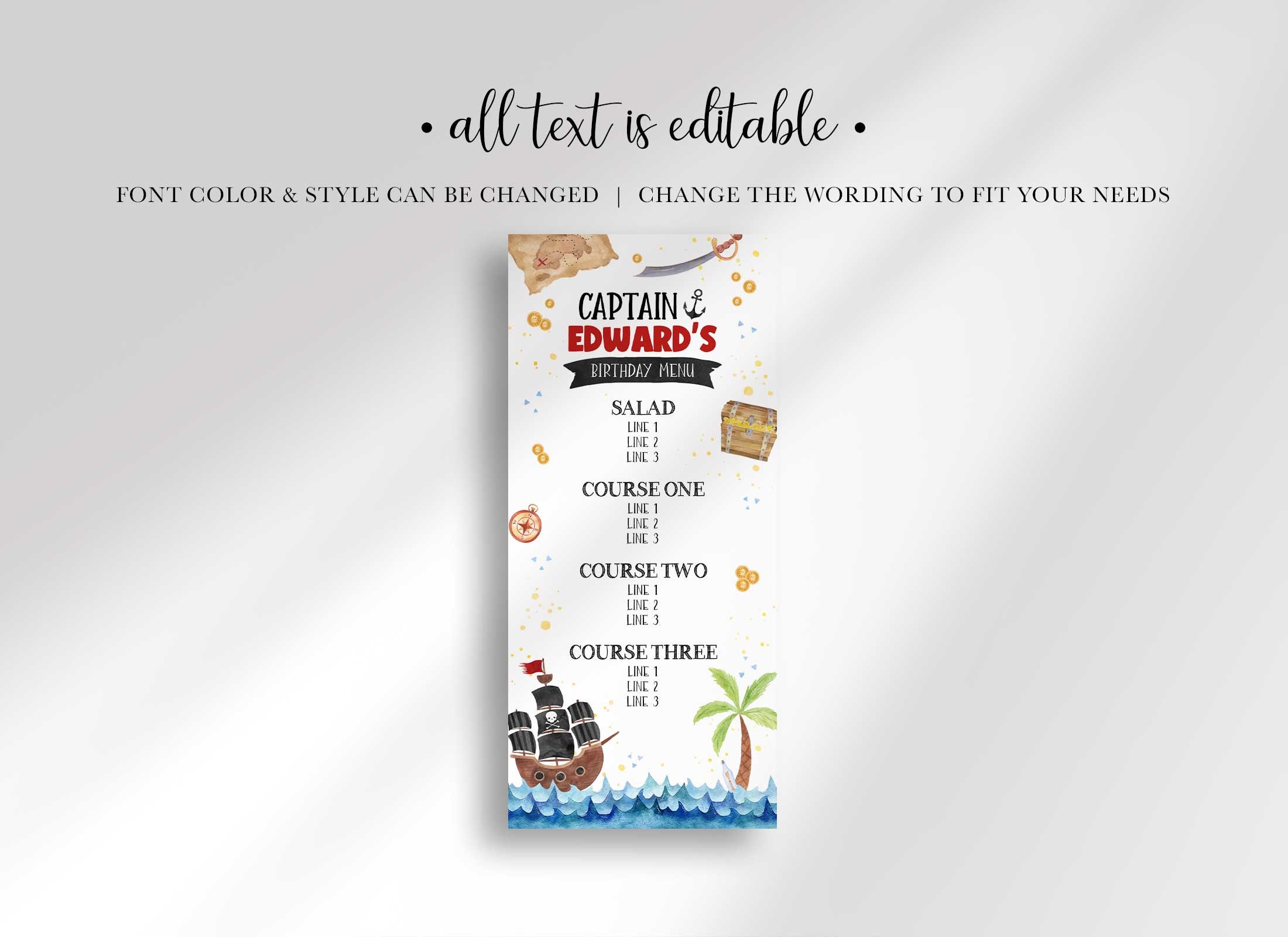 Editable Pirate Party Menu Edit at Corjl.com Pirate Party - Etsy