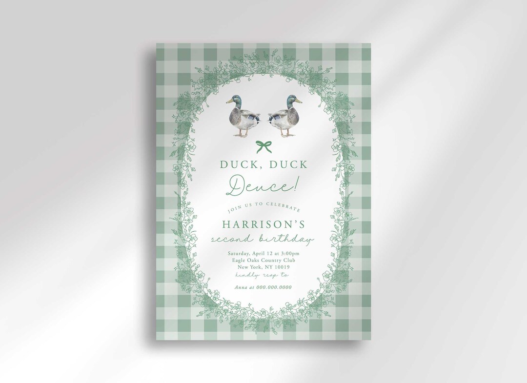 Duck Duck Deuce Mallard 2nd Birthday Invitation, Duck Birthday Invite ...